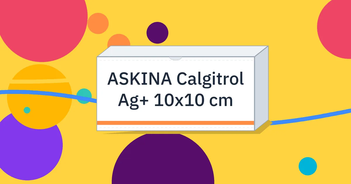 Symbolbild: Packung mit der Aufschrift ASKINA Calgitrol Ag+ 10x10 cm (PZN 18707349) – Verfügbarkeit und Bezug in Apotheken in Frankfurt am Main