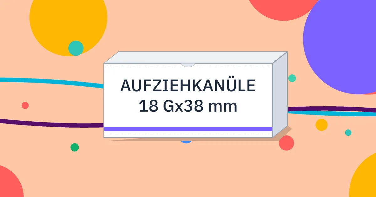 Symbolbild: Packung mit der Aufschrift AUFZIEHKANÜLE 18 Gx38 mm (PZN 08429613) – Verfügbarkeit und Bezug in Apotheken in Frankfurt am Main