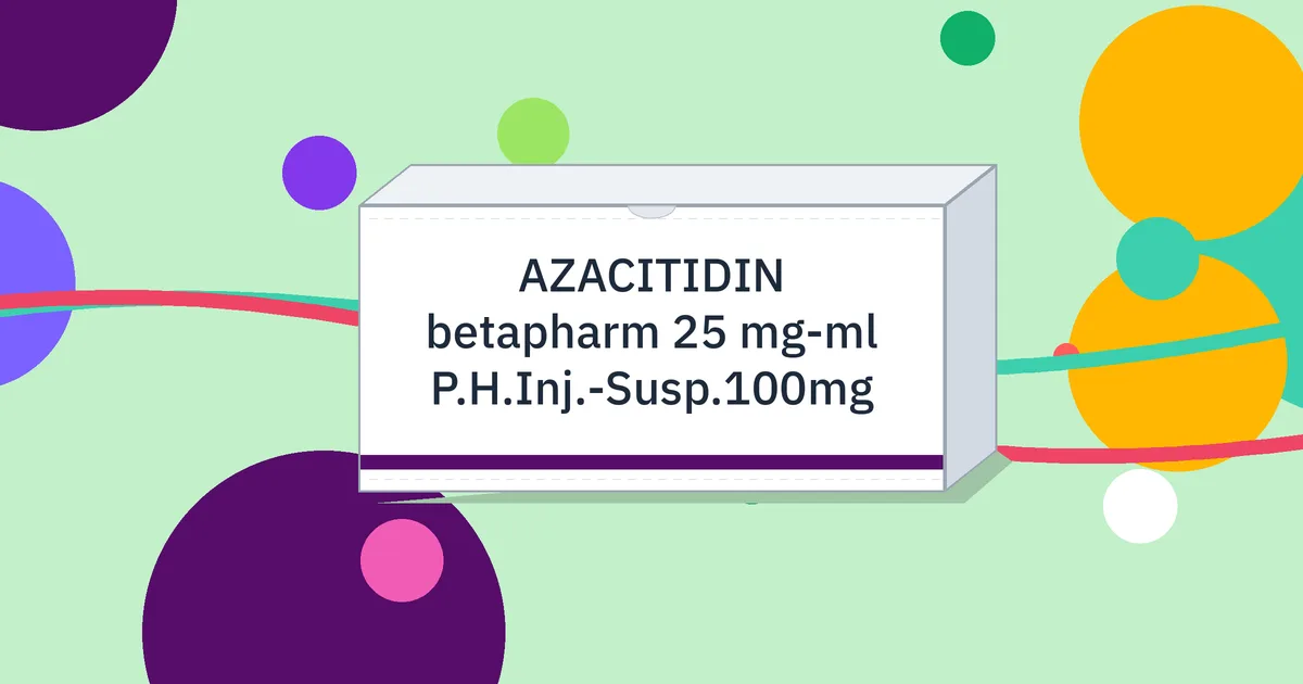 Symbolbild: Packung mit der Aufschrift AZACITIDIN betapharm 25 mg-ml P.H.Inj.-Susp.100mg (PZN 15618941) – Verfügbarkeit und Bezug in Apotheken in Frankfurt am Main