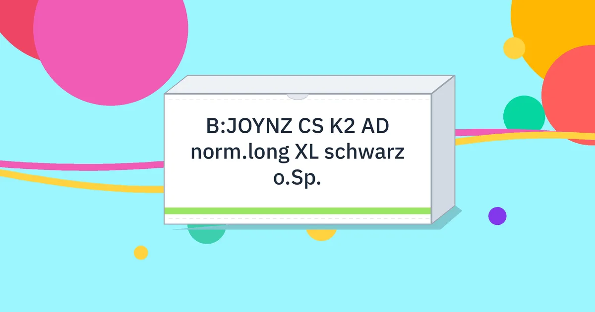 Symbolbild: Packung mit der Aufschrift B:JOYNZ CS K2 AD norm.long XL schwarz o.Sp. (PZN 20525905) – Verfügbarkeit und Bezug in Apotheken in Frankfurt am Main