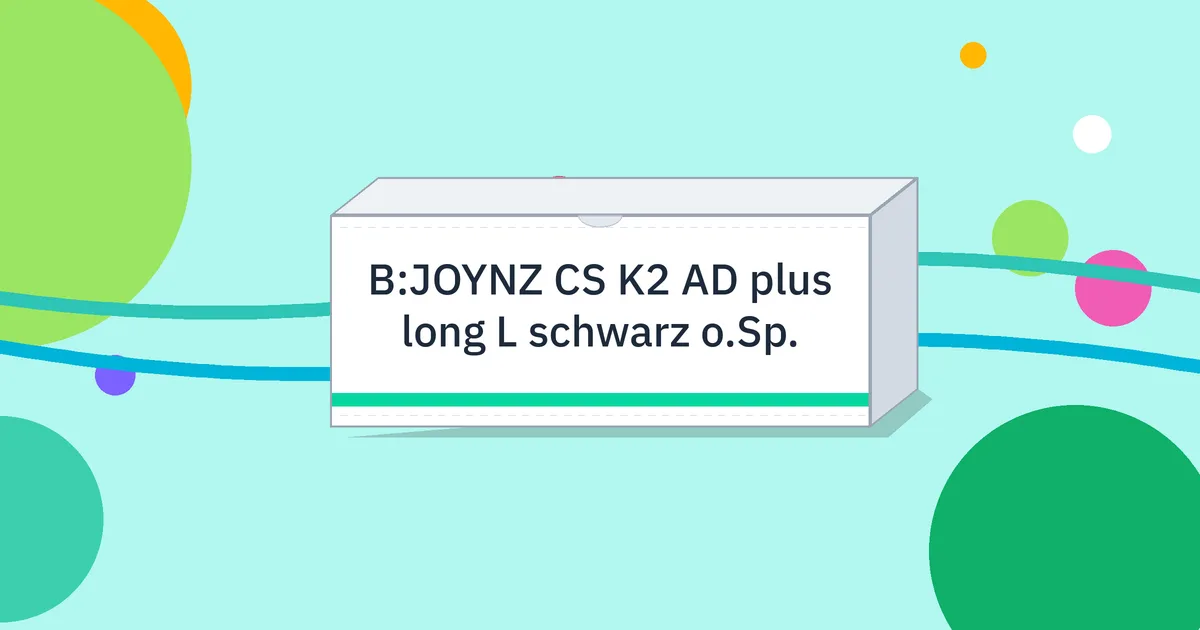 Symbolbild: Packung mit der Aufschrift B:JOYNZ CS K2 AD plus long L schwarz o.Sp. (PZN 20528766) – Verfügbarkeit und Bezug in Apotheken in Frankfurt am Main