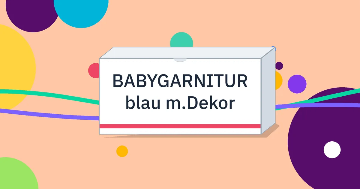 Symbolbild: Packung mit der Aufschrift BABYGARNITUR blau m.Dekor (PZN 03125966) – Verfügbarkeit und Bezug in Apotheken in Frankfurt am Main