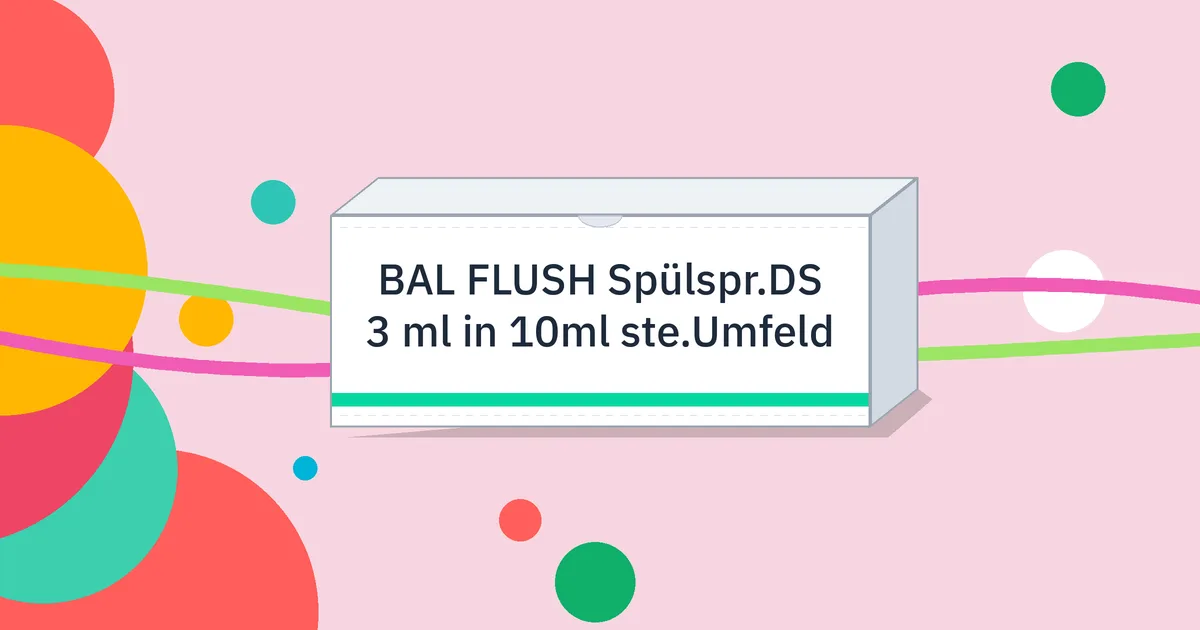 Symbolbild: Packung mit der Aufschrift BAL FLUSH Spülspr.DS 3 ml in 10ml ste.Umfeld (PZN 19061292) – Verfügbarkeit und Bezug in Apotheken in Frankfurt am Main