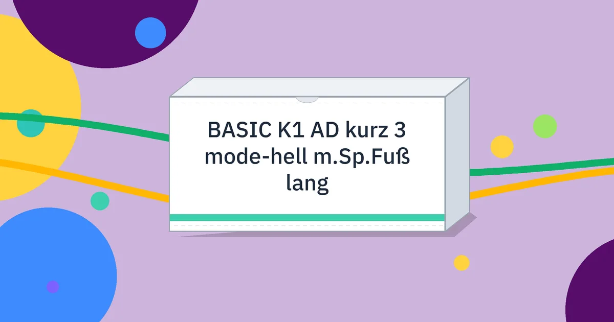 Symbolbild: Packung mit der Aufschrift BASIC K1 AD kurz 3 mode-hell m.Sp.Fuß lang (PZN 20257913) – Verfügbarkeit und Bezug in Apotheken in Frankfurt am Main