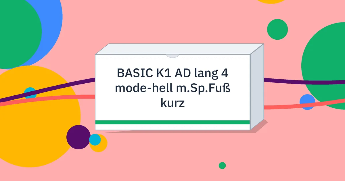 Symbolbild: Packung mit der Aufschrift BASIC K1 AD lang 4 mode-hell m.Sp.Fuß kurz (PZN 20258315) – Verfügbarkeit und Bezug in Apotheken in Frankfurt am Main