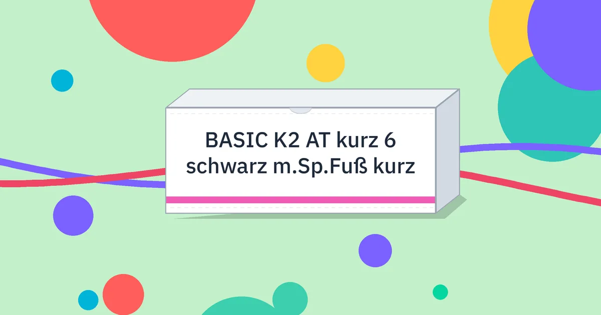 Symbolbild: Packung mit der Aufschrift BASIC K2 AT kurz 6 schwarz m.Sp.Fuß kurz (PZN 20269810) – Verfügbarkeit und Bezug in Apotheken in Frankfurt am Main