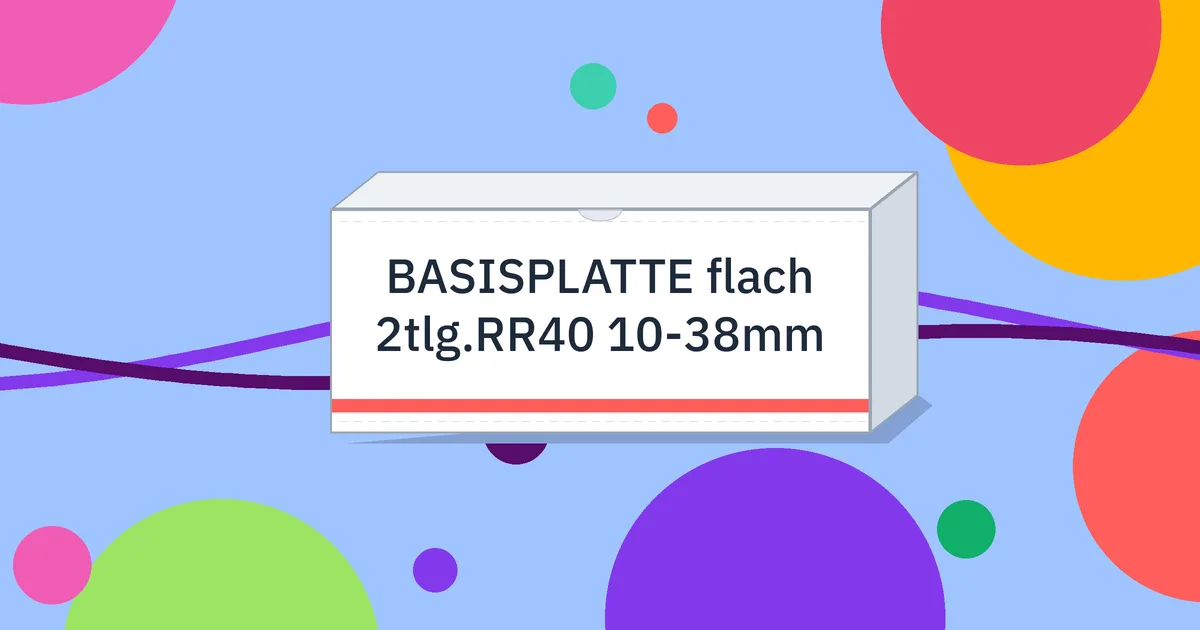 Symbolbild: Packung mit der Aufschrift BASISPLATTE flach 2tlg.RR40 10-38mm (PZN 17944550) – Verfügbarkeit und Bezug in Apotheken in Frankfurt am Main