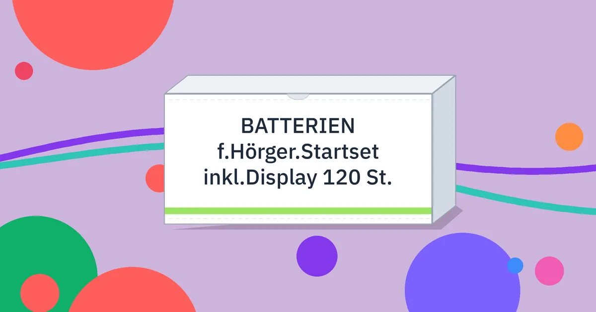 Symbolbild: Packung mit der Aufschrift BATTERIEN f.Hörger.Startset inkl.Display 120 St. (PZN 08617438) – Verfügbarkeit und Bezug in Apotheken in Frankfurt am Main