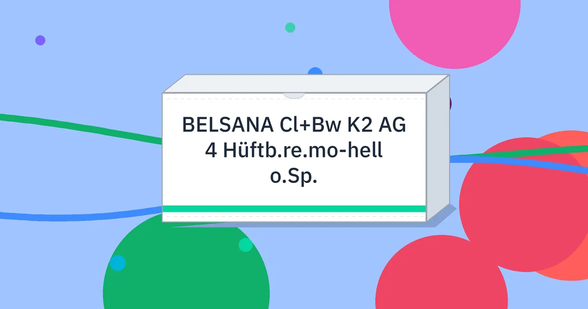 Symbolbild: Packung mit der Aufschrift BELSANA Cl+Bw K2 AG 4 Hüftb.re.mo-hell o.Sp. (PZN 12254740) – Verfügbarkeit und Bezug in Apotheken in Frankfurt am Main
