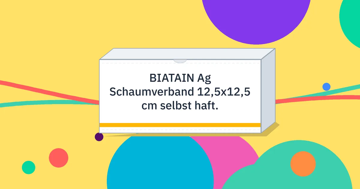 Symbolbild: Packung mit der Aufschrift BIATAIN Ag Schaumverband 12,5x12,5 cm selbst haft. (PZN 18122927) – Verfügbarkeit und Bezug in Apotheken in Frankfurt am Main