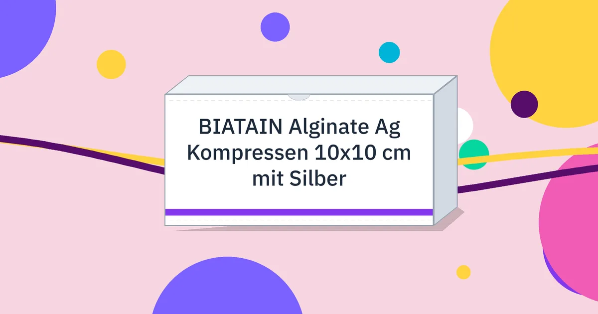 Symbolbild: Packung mit der Aufschrift BIATAIN Alginate Ag Kompressen 10x10 cm mit Silber (PZN 17875234) – Verfügbarkeit und Bezug in Apotheken in Frankfurt am Main