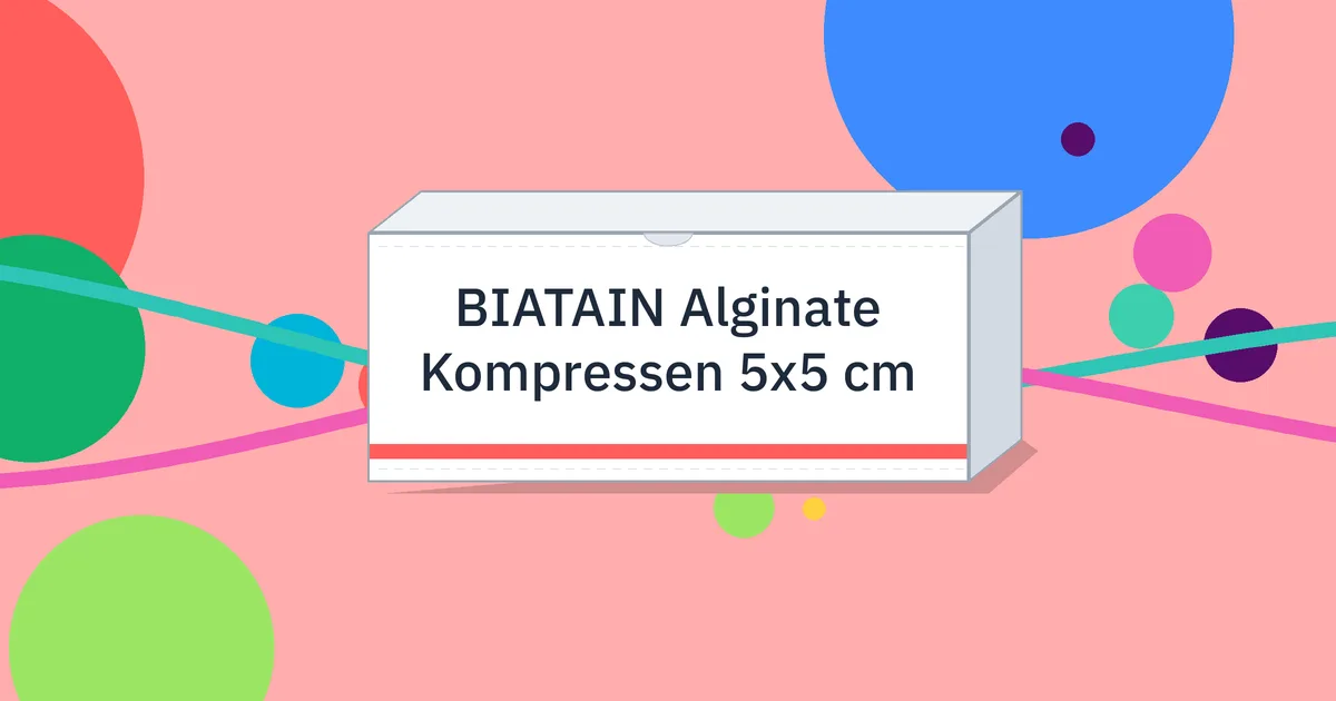 Symbolbild: Packung mit der Aufschrift BIATAIN Alginate Kompressen 5x5 cm (PZN 11117165) – Verfügbarkeit und Bezug in Apotheken in Frankfurt am Main