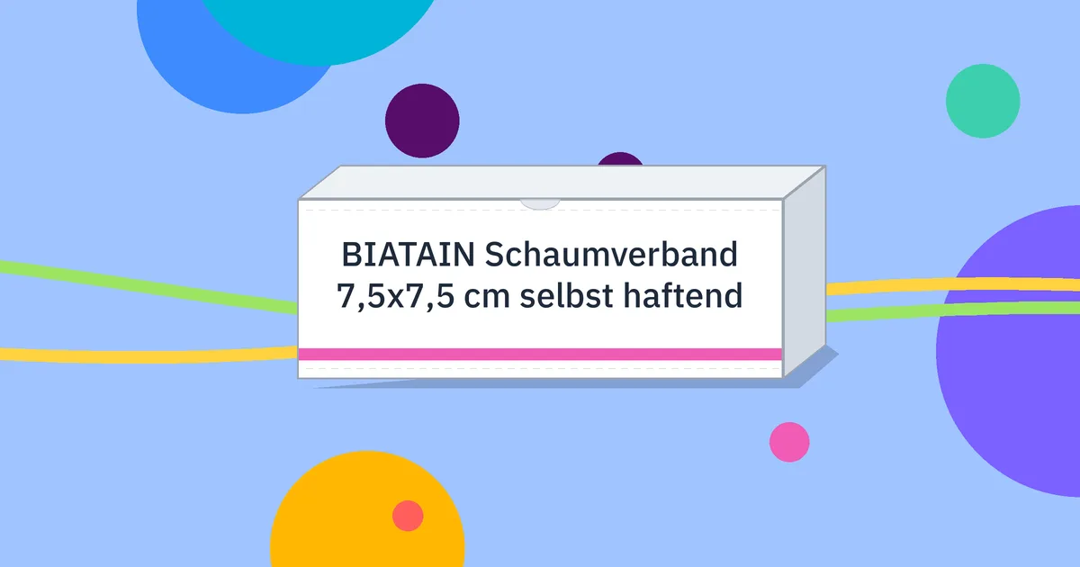 Symbolbild: Packung mit der Aufschrift BIATAIN Schaumverband 7,5x7,5 cm selbst haftend (PZN 14032328) – Verfügbarkeit und Bezug in Apotheken in Frankfurt am Main
