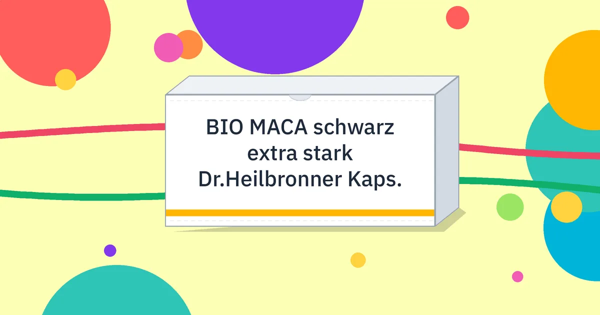 Symbolbild: Packung mit der Aufschrift BIO MACA schwarz extra stark Dr.Heilbronner Kaps. (PZN 19299697) – Verfügbarkeit und Bezug in Apotheken in Frankfurt am Main
