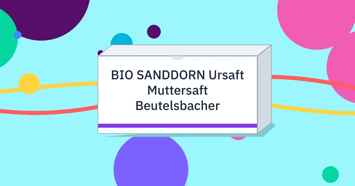 Symbolbild: Packung mit der Aufschrift BIO SANDDORN Ursaft Muttersaft Beutelsbacher (PZN 20597626) – Verfügbarkeit und Bezug in Apotheken in Frankfurt am Main