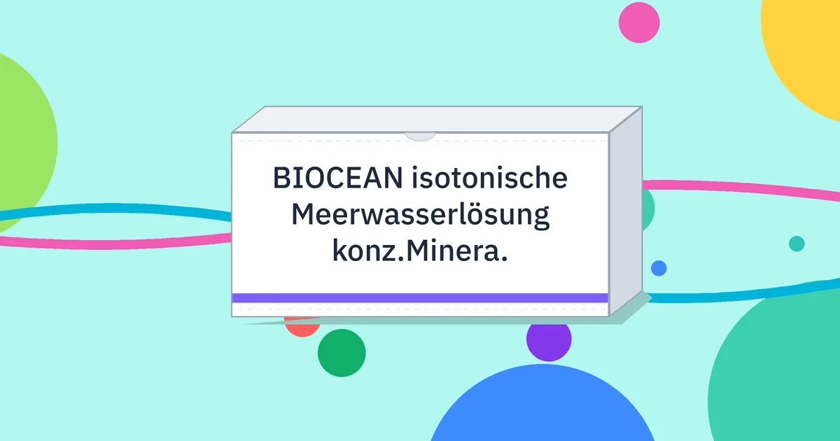 Symbolbild: Packung mit der Aufschrift BIOCEAN isotonische Meerwasserlösung konz.Minera. (PZN 16939475) – Verfügbarkeit und Bezug in Apotheken in Frankfurt am Main