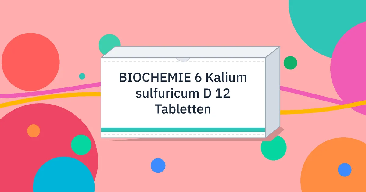 Symbolbild: Packung mit der Aufschrift BIOCHEMIE 6 Kalium sulfuricum D 12 Tabletten (PZN 00674135) – Verfügbarkeit und Bezug in Apotheken in Frankfurt am Main