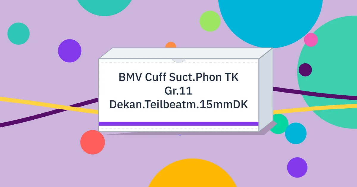 Symbolbild: Packung mit der Aufschrift BMV Cuff Suct.Phon TK Gr.11 Dekan.Teilbeatm.15mmDK (PZN 19102335) – Verfügbarkeit und Bezug in Apotheken in Frankfurt am Main