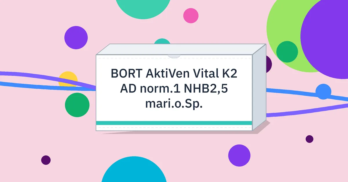 Symbolbild: Packung mit der Aufschrift BORT AktiVen Vital K2 AD norm.1 NHB2,5 mari.o.Sp. (PZN 17499239) – Verfügbarkeit und Bezug in Apotheken in Frankfurt am Main