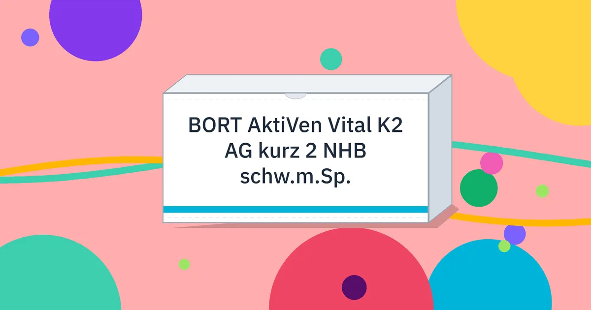 Symbolbild: Packung mit der Aufschrift BORT AktiVen Vital K2 AG kurz 2 NHB schw.m.Sp. (PZN 12385063) – Verfügbarkeit und Bezug in Apotheken in Frankfurt am Main