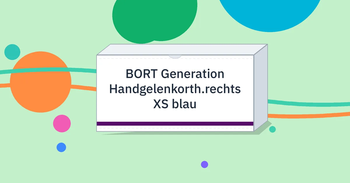 Symbolbild: Packung mit der Aufschrift BORT Generation Handgelenkorth.rechts XS blau (PZN 11581649) – Verfügbarkeit und Bezug in Apotheken in Frankfurt am Main