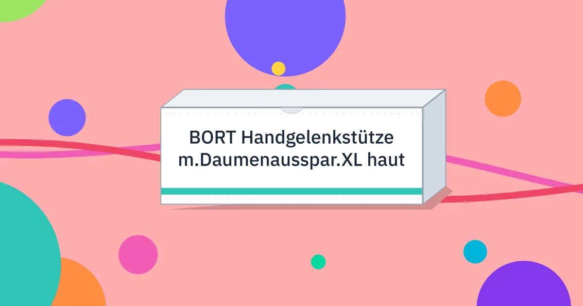 Symbolbild: Packung mit der Aufschrift BORT Handgelenkstütze m.Daumenausspar.XL haut (PZN 00465615) – Verfügbarkeit und Bezug in Apotheken in Frankfurt am Main