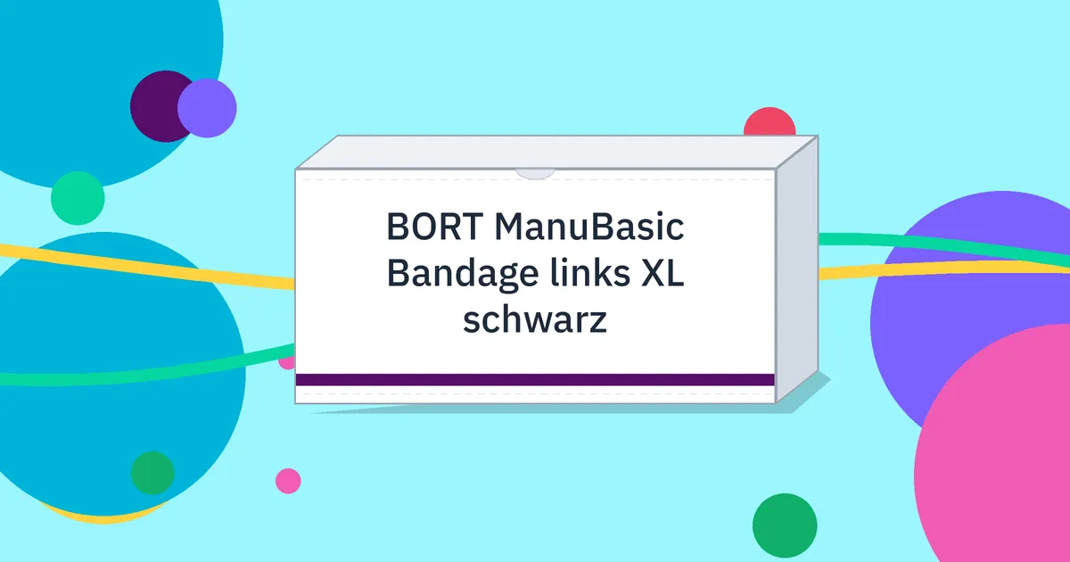 Symbolbild: Packung mit der Aufschrift BORT ManuBasic Bandage links XL schwarz (PZN 02760347) – Verfügbarkeit und Bezug in Apotheken in Frankfurt am Main