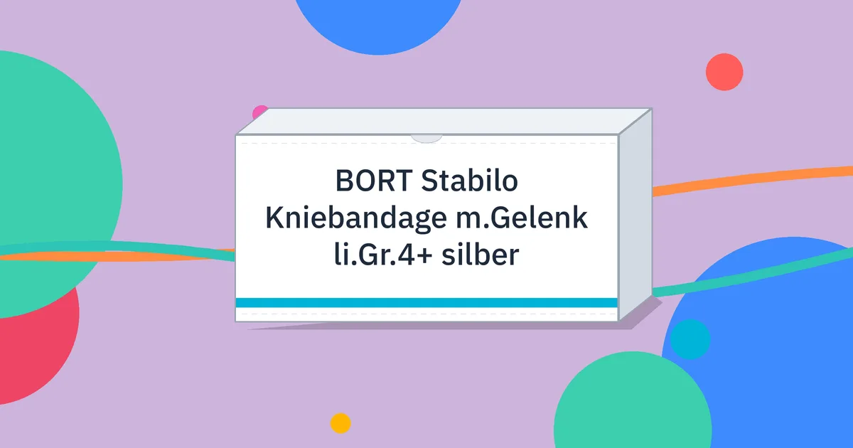 Symbolbild: Packung mit der Aufschrift BORT Stabilo Kniebandage m.Gelenk li.Gr.4+ silber (PZN 16845863) – Verfügbarkeit und Bezug in Apotheken in Frankfurt am Main