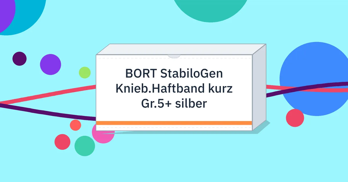 Symbolbild: Packung mit der Aufschrift BORT StabiloGen Knieb.Haftband kurz Gr.5+ silber (PZN 16847230) – Verfügbarkeit und Bezug in Apotheken in Frankfurt am Main