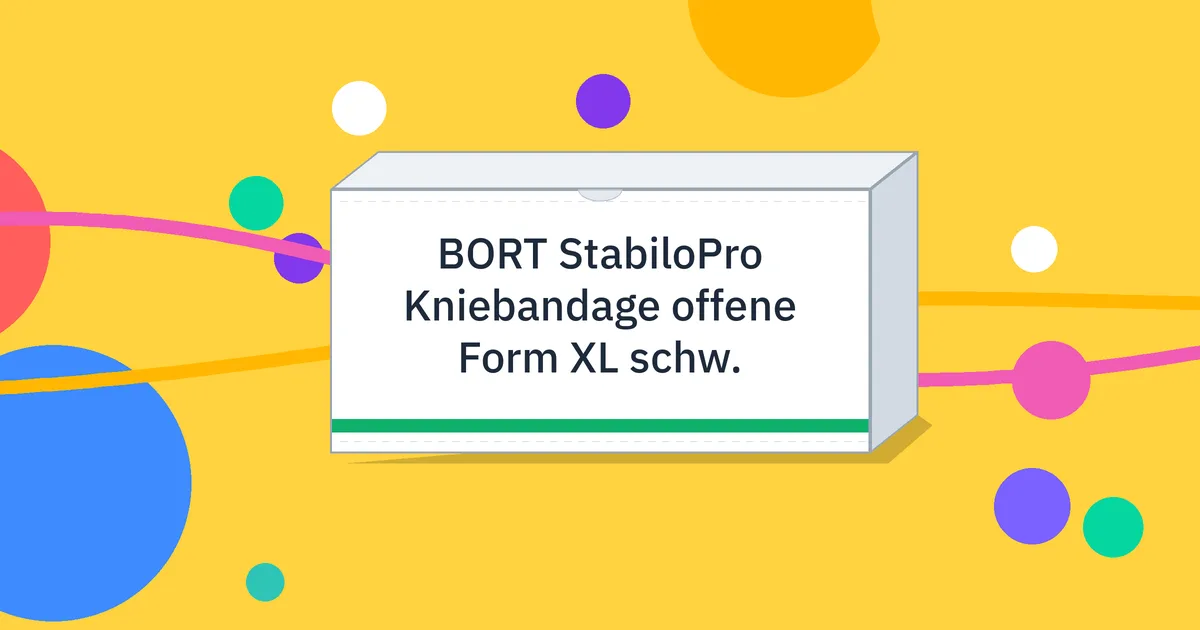 Symbolbild: Packung mit der Aufschrift BORT StabiloPro Kniebandage offene Form XL schw. (PZN 00271070) – Verfügbarkeit und Bezug in Apotheken in Frankfurt am Main