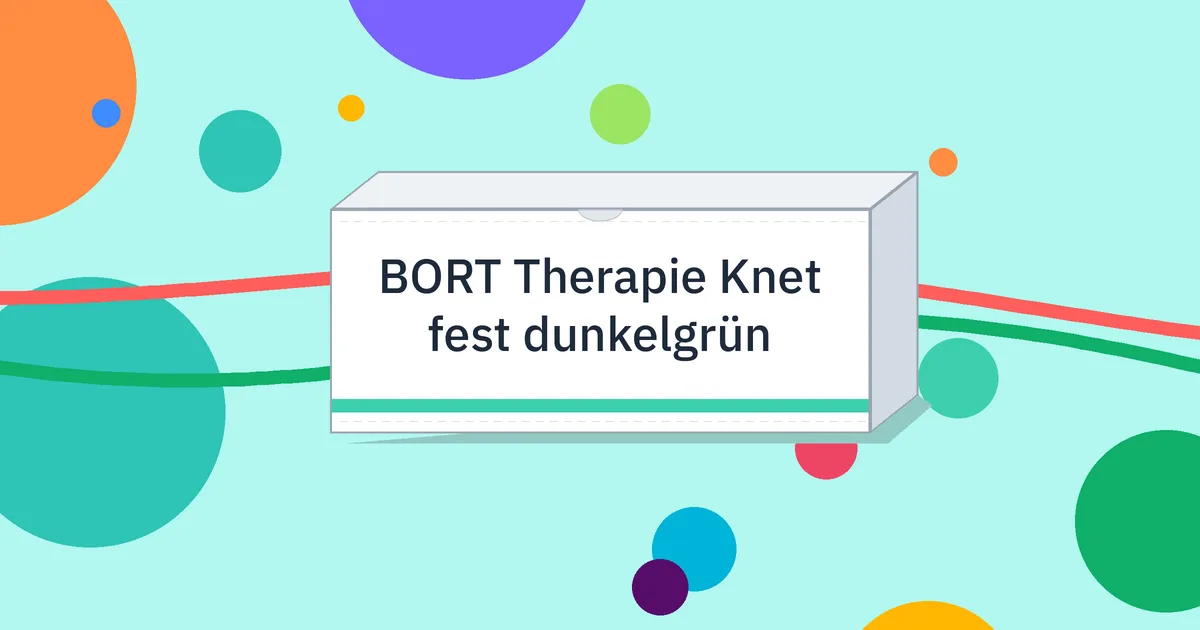 Symbolbild: Packung mit der Aufschrift BORT Therapie Knet fest dunkelgrün (PZN 04384121) – Verfügbarkeit und Bezug in Apotheken in Frankfurt am Main