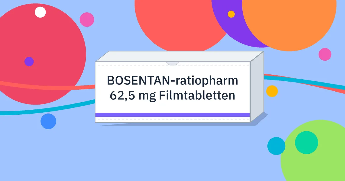 Symbolbild: Packung mit der Aufschrift BOSENTAN-ratiopharm 62,5 mg Filmtabletten (PZN 13231505) – Verfügbarkeit und Bezug in Apotheken in Frankfurt am Main