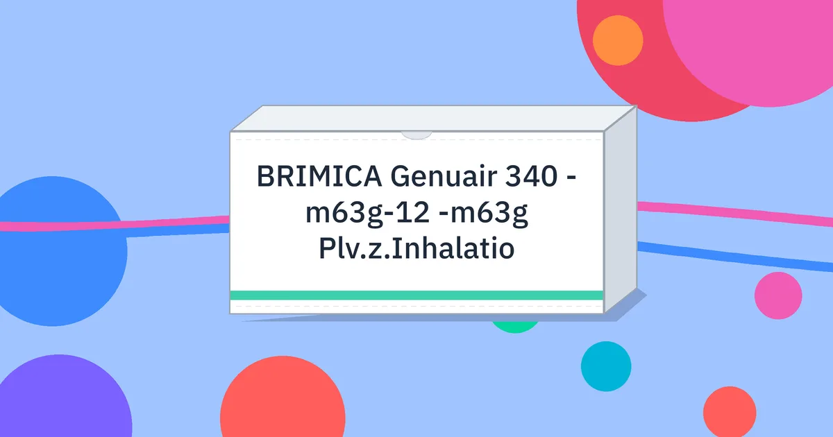 Symbolbild: Packung mit der Aufschrift BRIMICA Genuair 340 -m63g-12 -m63g Plv.z.Inhalatio (PZN 14035700) – Verfügbarkeit und Bezug in Apotheken in Frankfurt am Main