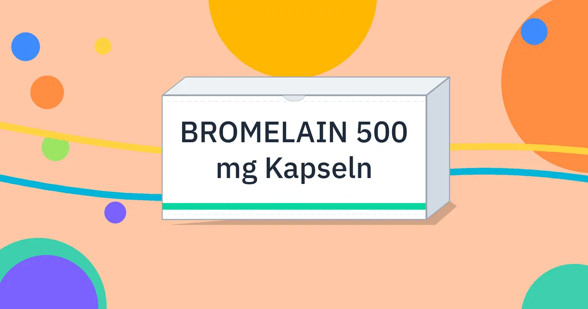 Symbolbild: Packung mit der Aufschrift BROMELAIN 500 mg Kapseln (PZN 04871424) – Verfügbarkeit und Bezug in Apotheken in Frankfurt am Main