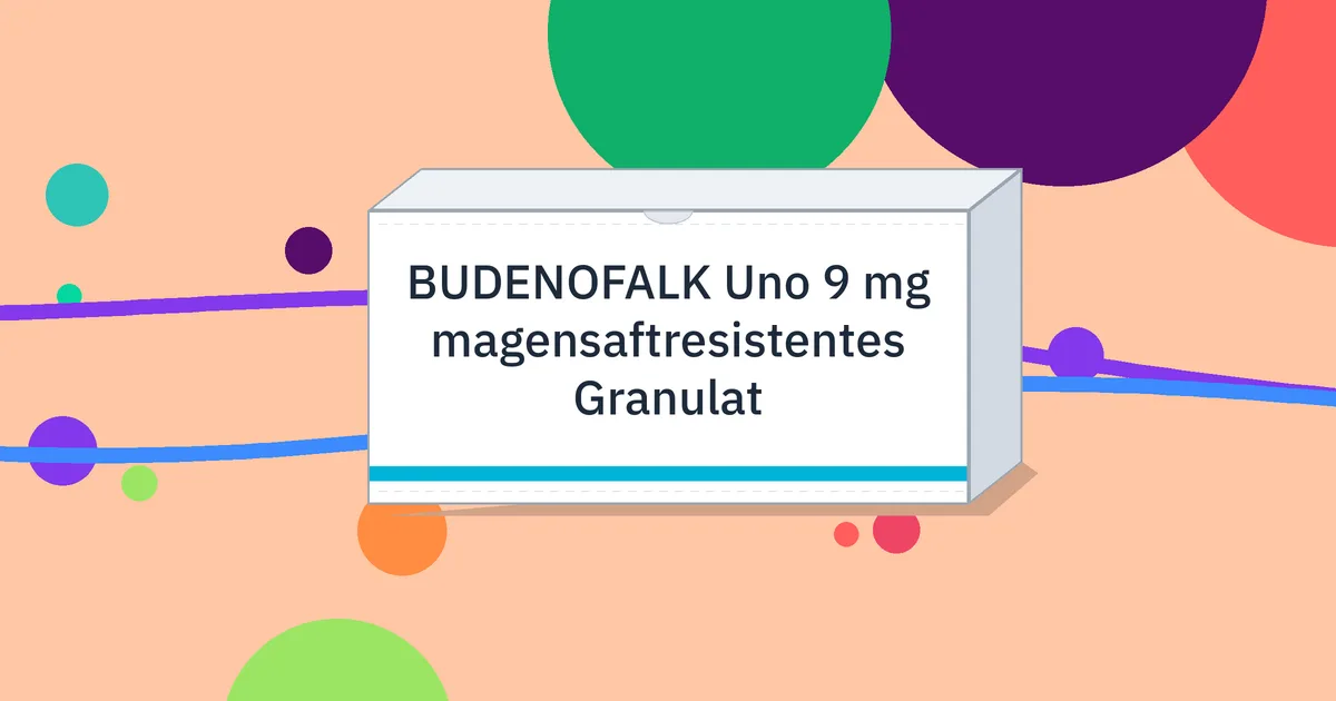 Symbolbild: Packung mit der Aufschrift BUDENOFALK Uno 9 mg magensaftresistentes Granulat (PZN 12726825) – Verfügbarkeit und Bezug in Apotheken in Frankfurt am Main