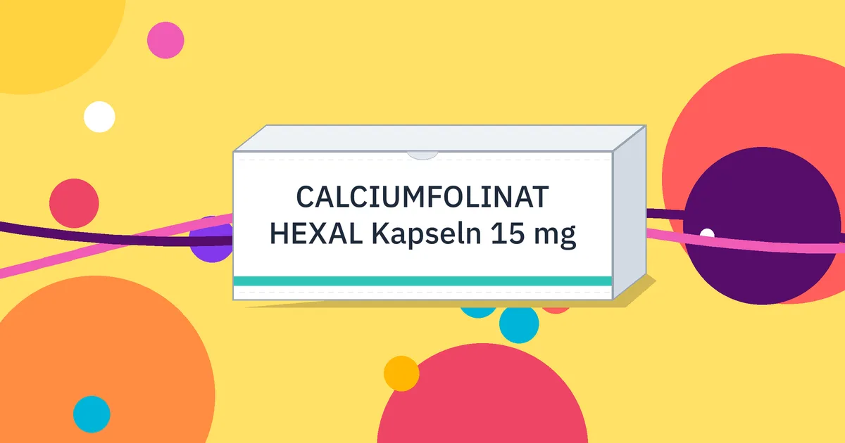 Symbolbild: Packung mit der Aufschrift CALCIUMFOLINAT HEXAL Kapseln 15 mg (PZN 04001456) – Verfügbarkeit und Bezug in Apotheken in Frankfurt am Main