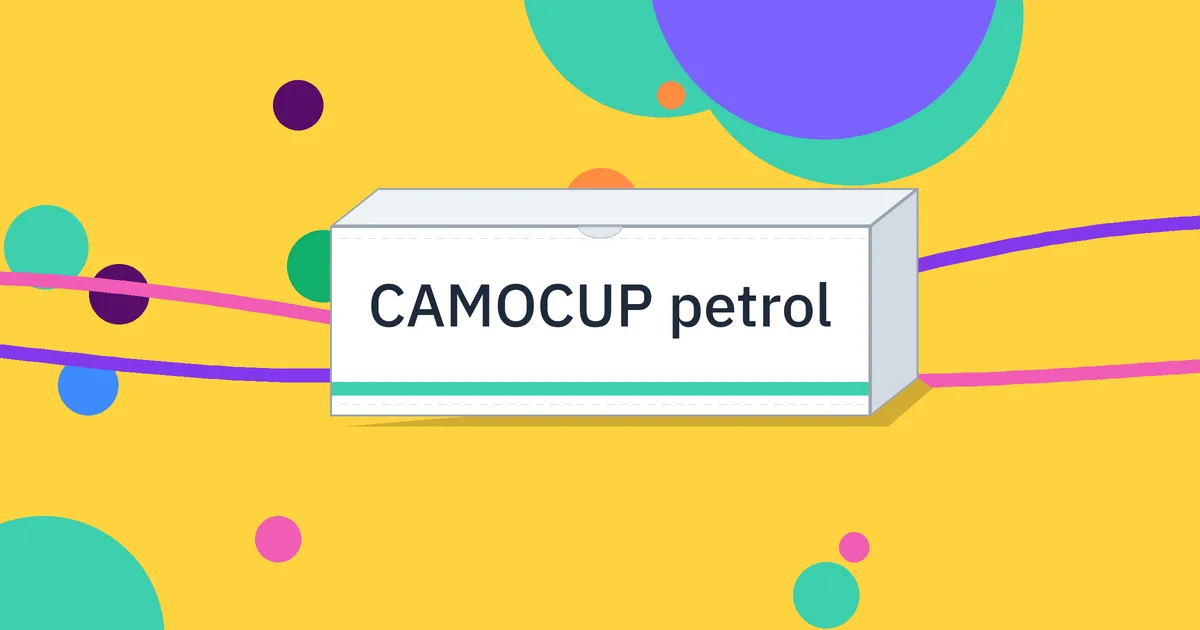 Symbolbild: Packung mit der Aufschrift CAMOCUP petrol (PZN 02647355) – Verfügbarkeit und Bezug in Apotheken in Frankfurt am Main