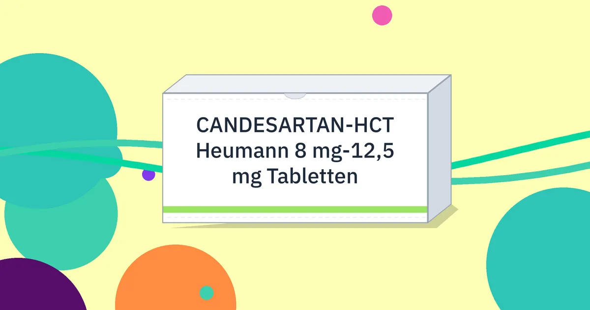 Symbolbild: Packung mit der Aufschrift CANDESARTAN-HCT Heumann 8 mg-12,5 mg Tabletten (PZN 09424581) – Verfügbarkeit und Bezug in Apotheken in Frankfurt am Main