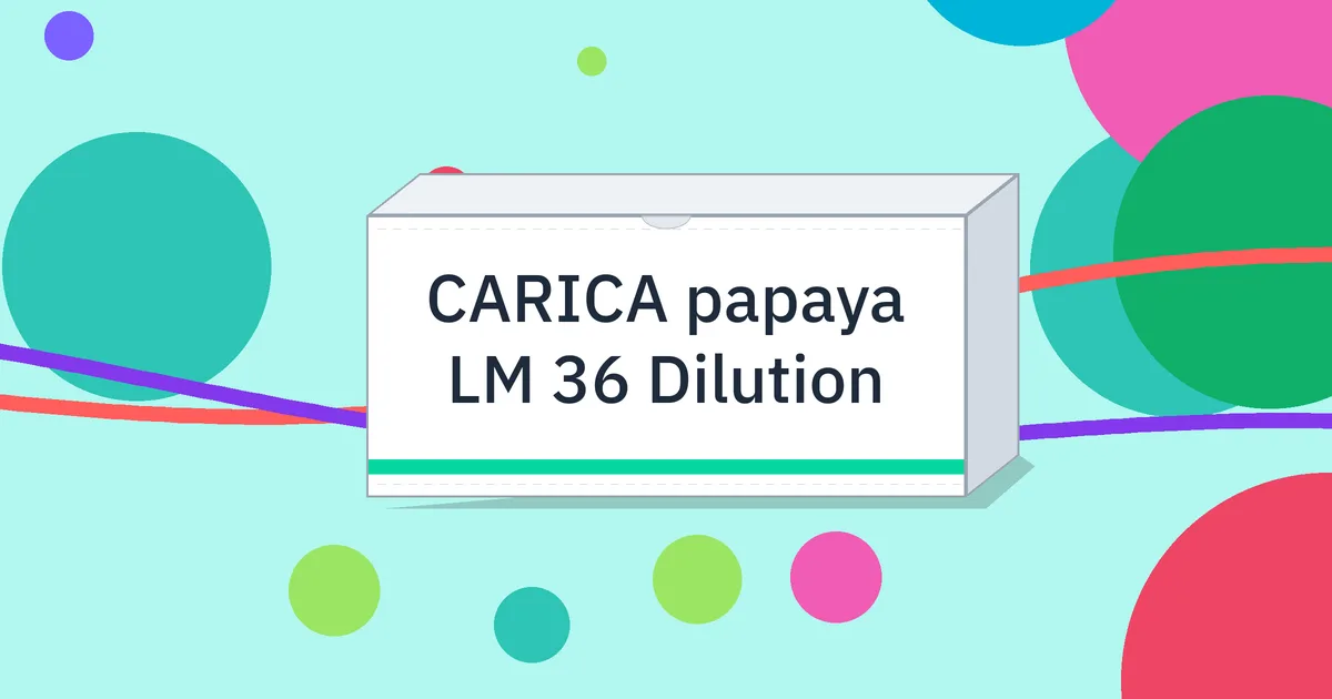 Symbolbild: Packung mit der Aufschrift CARICA papaya LM 36 Dilution (PZN 13430794) – Verfügbarkeit und Bezug in Apotheken in Frankfurt am Main
