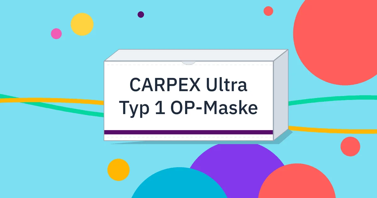 Symbolbild: Packung mit der Aufschrift CARPEX Ultra Typ 1 OP-Maske (PZN 04237609) – Verfügbarkeit und Bezug in Apotheken in Frankfurt am Main