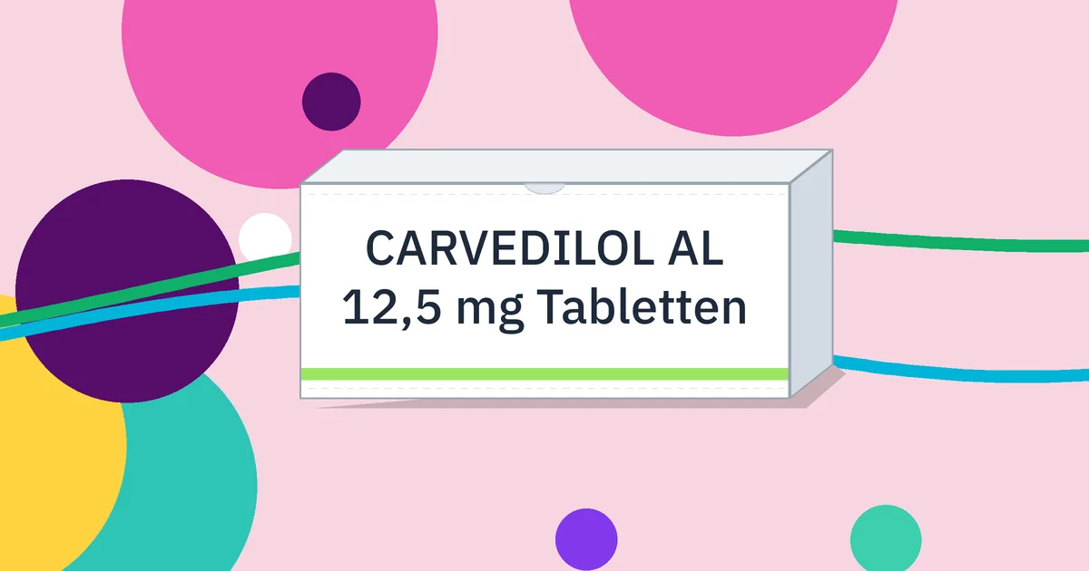Symbolbild: Packung mit der Aufschrift CARVEDILOL AL 12,5 mg Tabletten (PZN 00044233) – Verfügbarkeit und Bezug in Apotheken in Frankfurt am Main