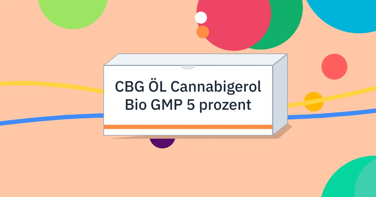 Symbolbild: Packung mit der Aufschrift CBG ÖL Cannabigerol Bio GMP 5 prozent (PZN 15268406) – Verfügbarkeit und Bezug in Apotheken in Frankfurt am Main