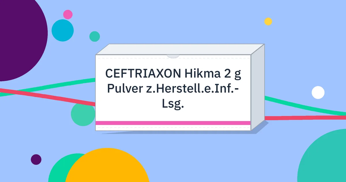 Symbolbild: Packung mit der Aufschrift CEFTRIAXON Hikma 2 g Pulver z.Herstell.e.Inf.-Lsg. (PZN 03647593) – Verfügbarkeit und Bezug in Apotheken in Frankfurt am Main