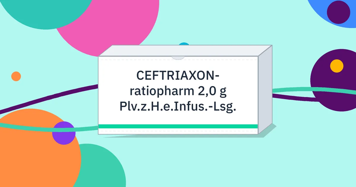 Symbolbild: Packung mit der Aufschrift CEFTRIAXON-ratiopharm 2,0 g Plv.z.H.e.Infus.-Lsg. (PZN 19053217) – Verfügbarkeit und Bezug in Apotheken in Frankfurt am Main