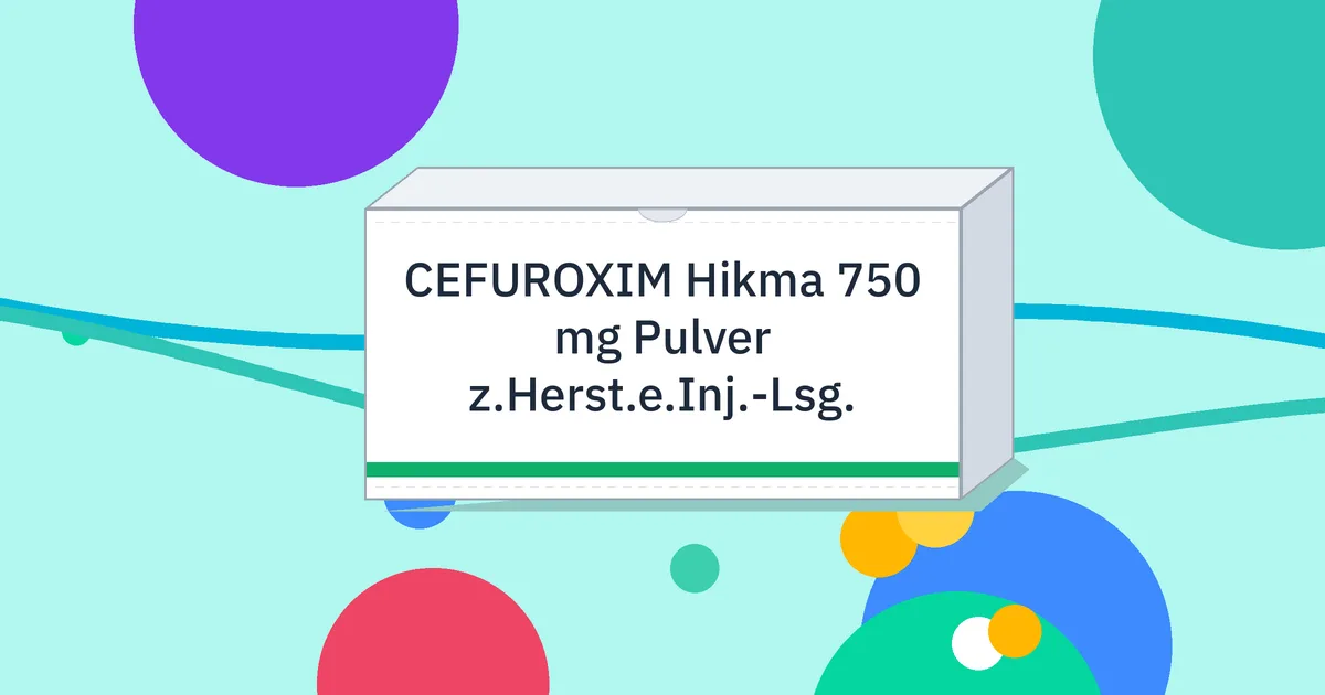 Symbolbild: Packung mit der Aufschrift CEFUROXIM Hikma 750 mg Pulver z.Herst.e.Inj.-Lsg. (PZN 03647788) – Verfügbarkeit und Bezug in Apotheken in Frankfurt am Main