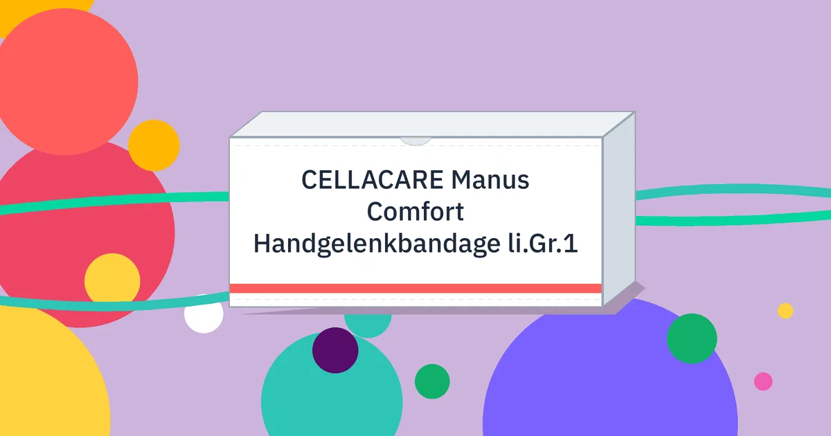 Symbolbild: Packung mit der Aufschrift CELLACARE Manus Comfort Handgelenkbandage li.Gr.1 (PZN 20550139) – Verfügbarkeit und Bezug in Apotheken in Frankfurt am Main