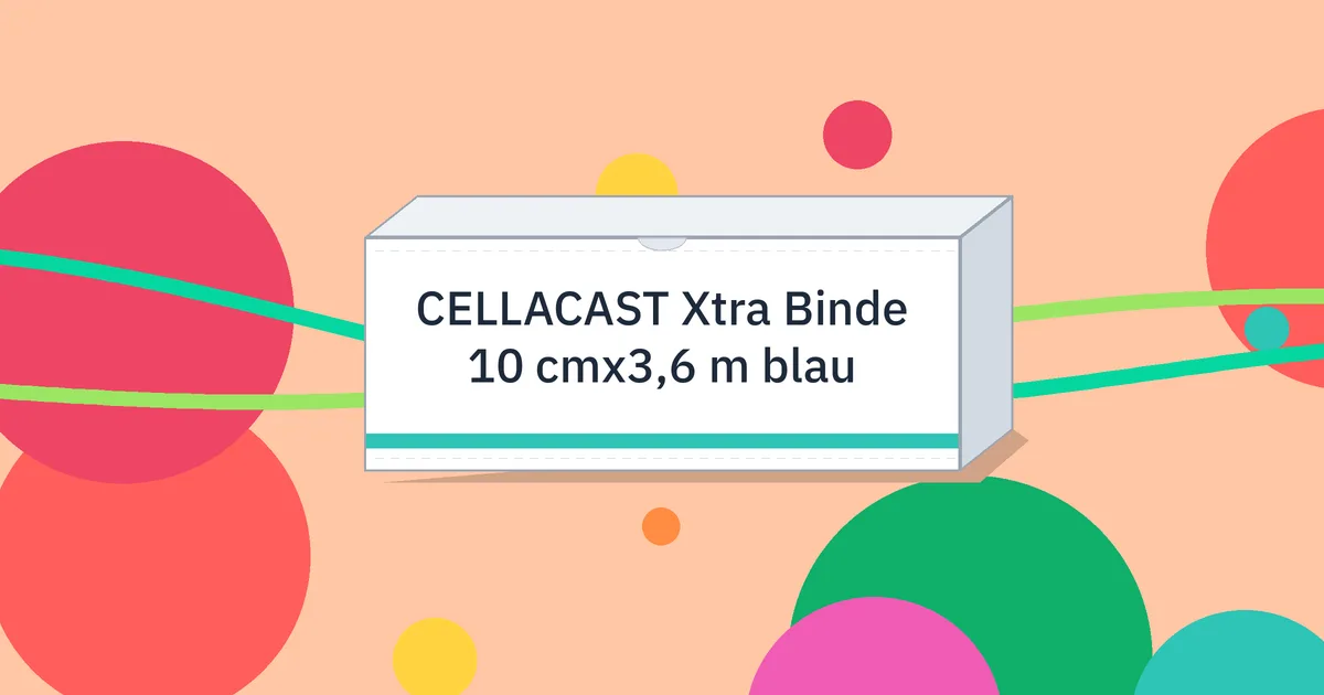 Symbolbild: Packung mit der Aufschrift CELLACAST Xtra Binde 10 cmx3,6 m blau (PZN 14252515) – Verfügbarkeit und Bezug in Apotheken in Frankfurt am Main