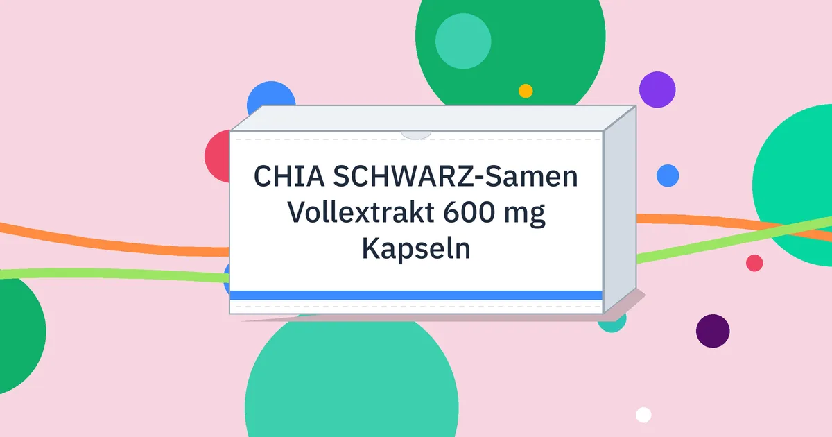 Symbolbild: Packung mit der Aufschrift CHIA SCHWARZ-Samen Vollextrakt 600 mg Kapseln (PZN 11056044) – Verfügbarkeit und Bezug in Apotheken in Frankfurt am Main