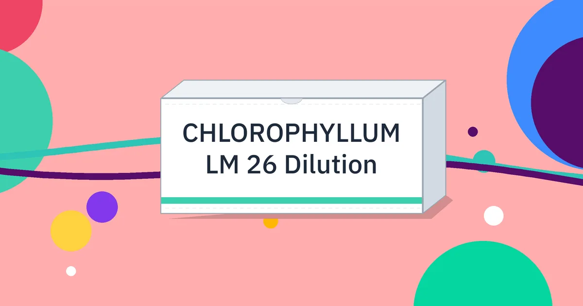 Symbolbild: Packung mit der Aufschrift CHLOROPHYLLUM LM 26 Dilution (PZN 13445181) – Verfügbarkeit und Bezug in Apotheken in Frankfurt am Main
