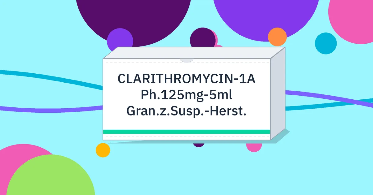 Symbolbild: Packung mit der Aufschrift CLARITHROMYCIN-1A Ph.125mg-5ml Gran.z.Susp.-Herst. (PZN 04332176) – Verfügbarkeit und Bezug in Apotheken in Frankfurt am Main